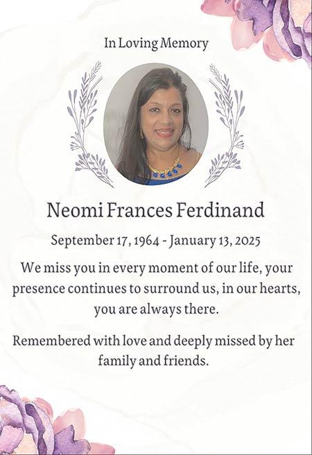 Neomi Frances Ferdinand - Acknowledgement | Daily Mirror