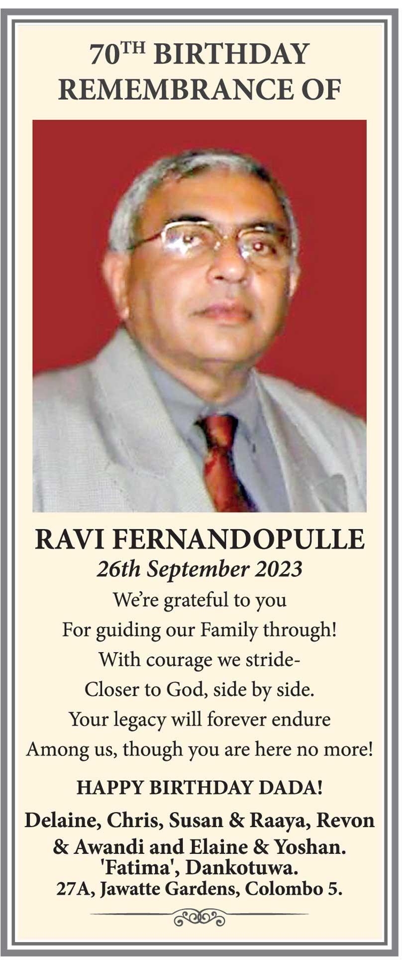RAVI FERNANDOPULLE - Acknowledgement | Daily Mirror