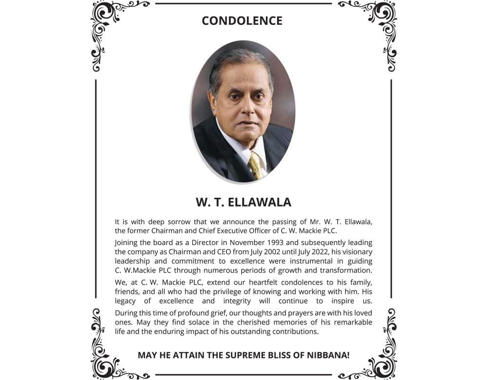 W.T.ELLAWALA - Obituaries | Daily Mirror