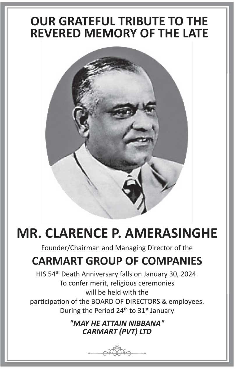 MR. CLARENCE P. AMERASINGHE - Acknowledgement | Daily Mirror