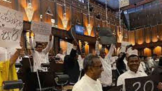 SJB MPs protest in Parliament chambers over fertilizer issue - Breaking ...