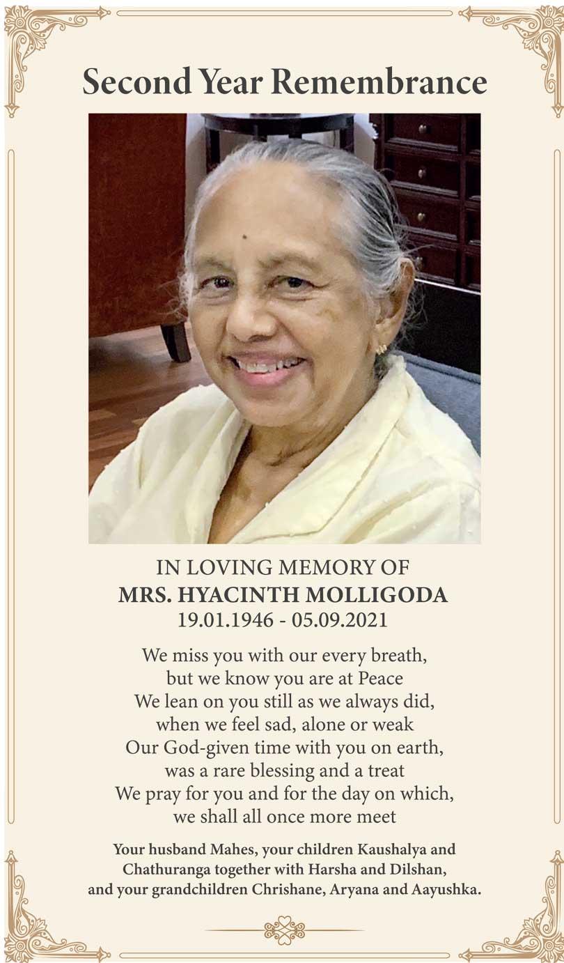 MRS. HYACINTH MOLLIGODA - Acknowledgement | Daily Mirror