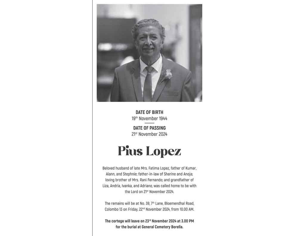 Pius Lopez - Obituaries | Daily Mirror
