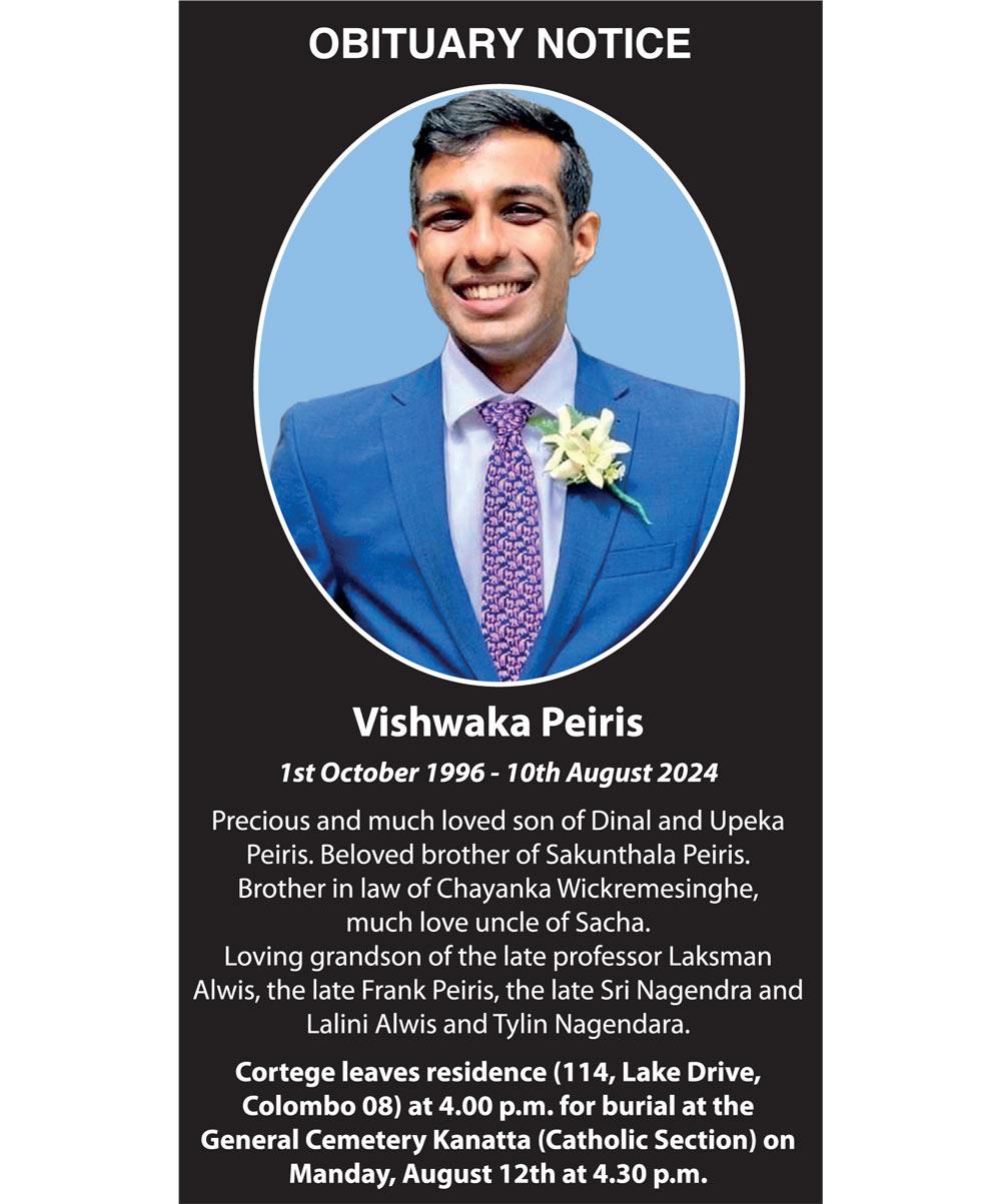 Vishwaka Peiris - Obituaries | Daily Mirror