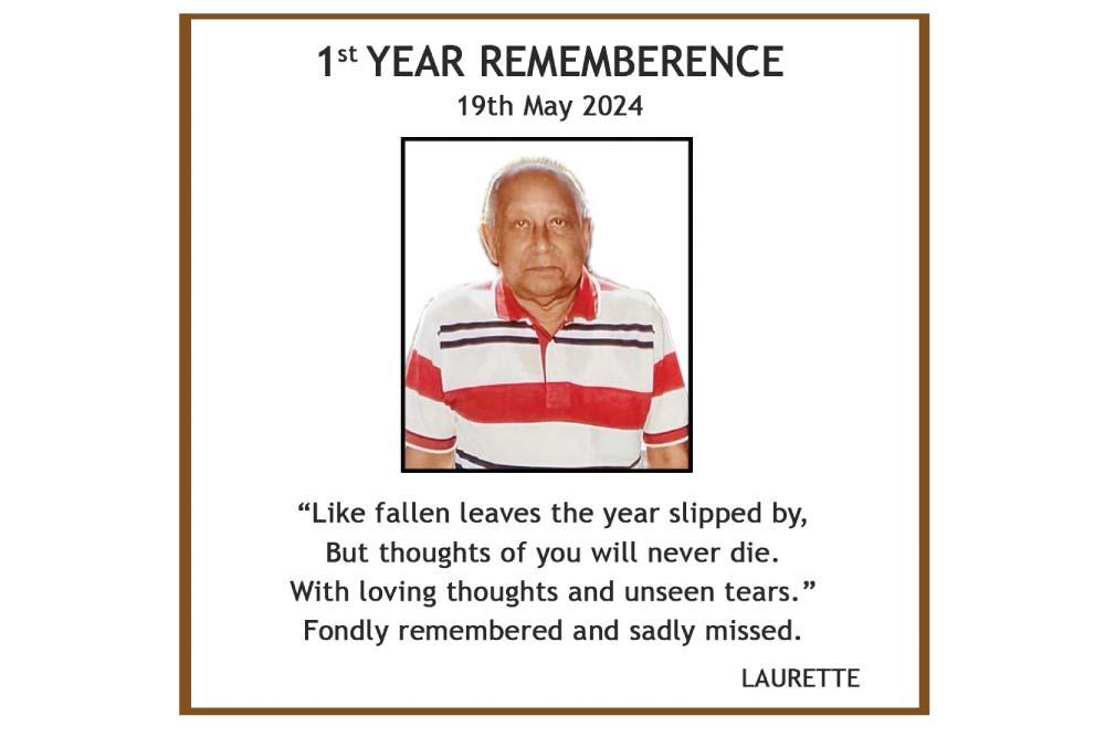 1st YEAR REMEMBERENCE - Acknowledgement | Daily Mirror